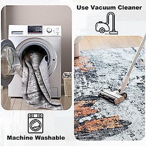 OIGAE Washable Rug 6x9, Abstract Modern Area Rugs with Non-Slip Backing, Non-Shedding Floor Mat Throw Carpet for Living Room Bedroom Kitchen Laundry Home Office, Grey/Yellow