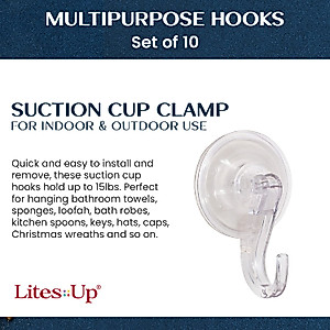 LITES-UP Christmas Wreath Hanger Heavy Duty Suction Cup Hooks for Holiday Decorations, Bath & Kitchen Accessories – Strong on Windows & Glass, Clear & Removable – Holds Up to 15 lbs – Set of 10