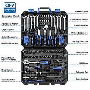 DEKOPRO 118 Piece Tool Kit Professional Auto Repair Tool Set Combination Package Socket Wrench with Most Useful Mechanics Tools