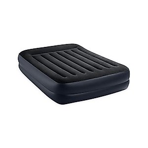 INTEX 64123ED Dura-Beam Plus Pillow Rest Air Mattress: Fiber-Tech – Queen Size – Built-in Electric Pump – 16.5in Bed Height – 600lb Weight Capacity