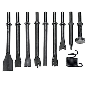 YaeTek 10 Pcs Air Hammer Pneumatic Chisels Tools including 9pcs 0.401'' Shank Smoothing Pneumatic Air Hammer Chisels Bits and High Carbon Steel Spring