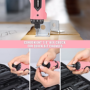 Enertwist Electric Screwdriver, 8V Max 10Nm Pink Cordless Screwdriver Rechargeable Set with 9 Accessory Kit, 21+1 Cluth, Dual Position Handle, LED Light