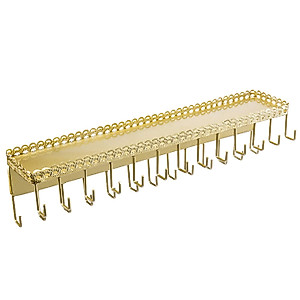 MyGift 26-Hook Gold-Tone Wall-Mounted Metal Jewelry Organizer with Display Shelf