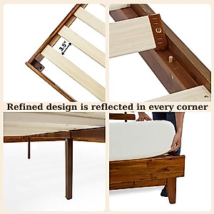 Bme Caden 15 Inch Deluxe Bed Frame with Adjustable Headboard - Mid Century, Retro Style with Acacia Wood - No Box Spring Needed - 12 Strong Wood Slat Support - Easy Assembly - Dark Chocolate, King