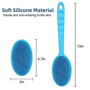 2-in-1 Detachable Silicone Body Scrubber, Long Handled Back Body Exfoliator with Hook for Double-Sided Use, Rich Foam for Deep Cleansing and Exfoliating