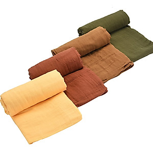 Muslin Baby Swaddle Blankets,Set of 4 Cotton Neutral Newborn Soft Receiving Blanket Swaddle Wrap for Boys & Girls,Forest Theme (47” x 47”)