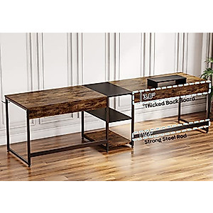 Bestier Industrial L Shaped Desk with Shelves 94.5 Inch Reversible Corner Computer Desk or 2 Person Long Table Office Writing Study Workstation with Monitor Stand and Headphone Hook, Rustic Brown