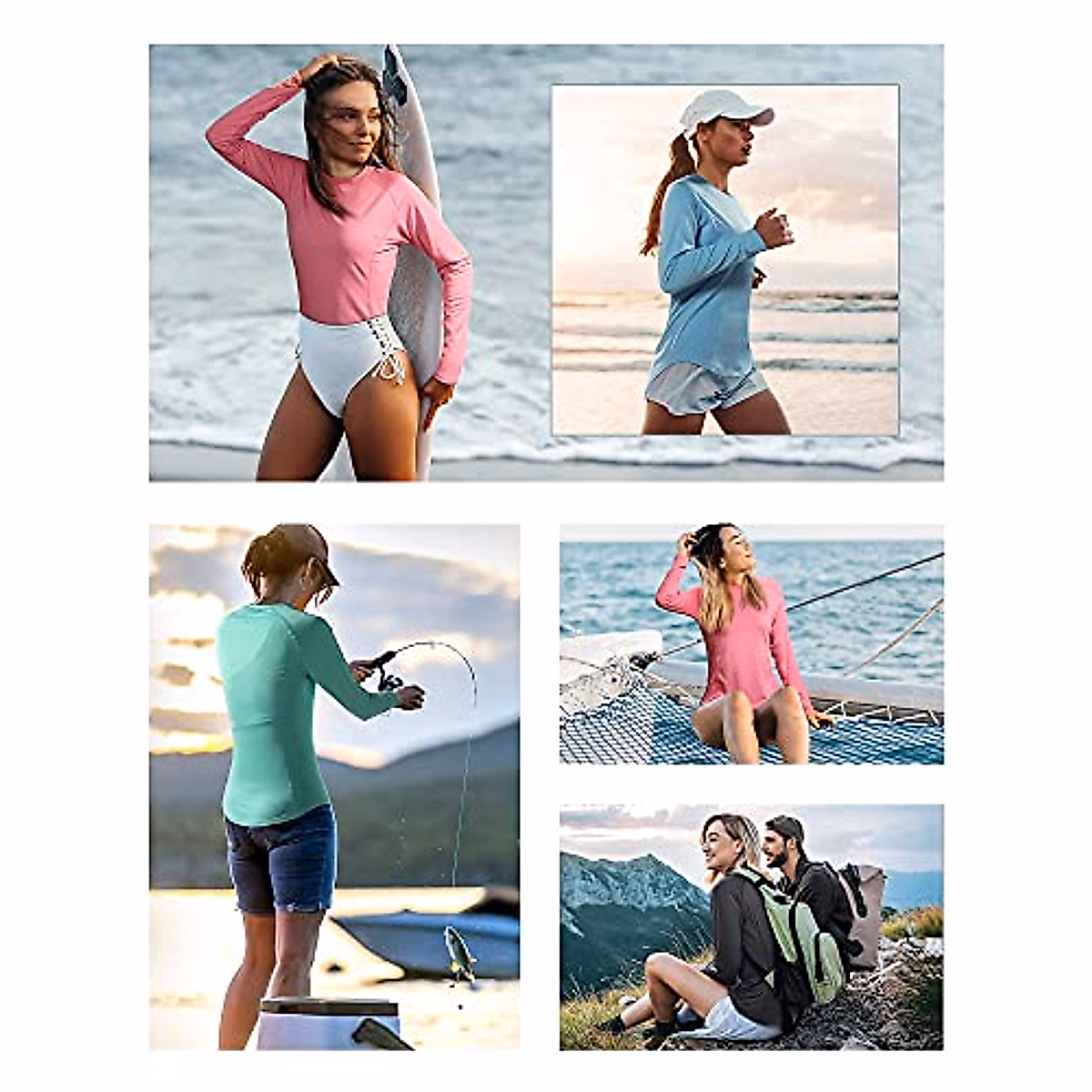 (Size:XL) 2 Pack Womens Long Sleeve UV Sun Shirts UPF 50+ Workout Swim Rash Guard Tops