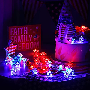 Nosiny 30 Pack Plastic Light Up Rings Glow Rings LED Light Up Star Rings Bulk Red White Blue Flashing Jelly Glow In The Dark Rings Finger Toys for Memorial Day Parties, Raves, Concert Shows, Gifts