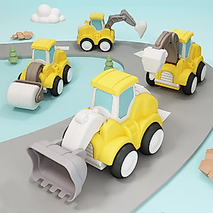 Deejoy Cars Toys for 1 2 3 4 Year Old Boys - 4 Pack Construction Trucks Push Go Car Toddler Toys Age 1-2,Friction Powered Car Vehicle Toys for Toddlers 1-3,Birthday Gifts Baby Kids Girls 12-18 Months