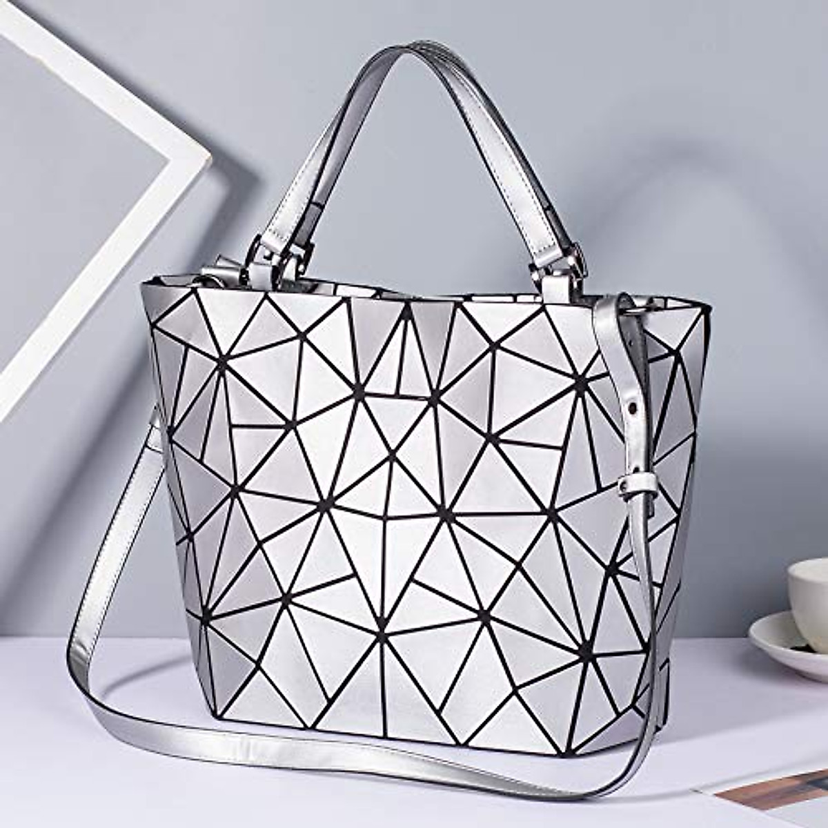 Geometric Luminous Purses and Handbags Holographic Reflective Crossbody Bag Wallet Flash Rainbow Tote Silver