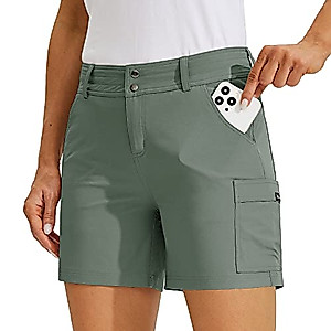 Willit Women's Golf Shorts Hiking Cargo Shorts Quick Dry Athletic Casual Summer Shorts with Pockets 5" Sage Green 6