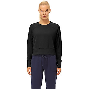 icyzone Cropped Crewneck Sweatshirt for Women, Casual Long Sleeve Pullover Tops for Spring Fall Winter (Medium, Black)