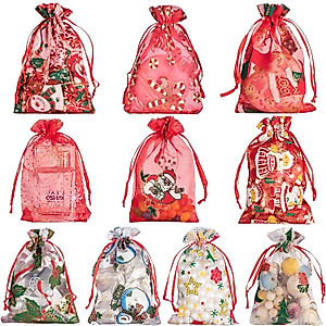 GoClimber 50 PCS 4x6 Inches Mixed Color Christmas Organza Gift Bags with Drawstring, Jewelry Candy Bags for Christmas