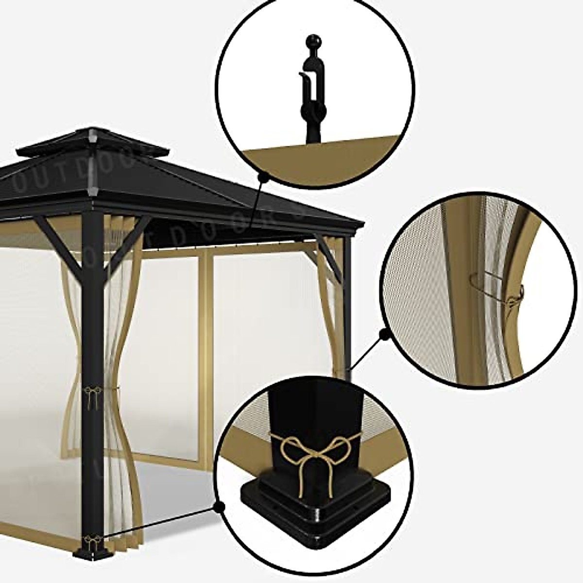 10-ft x 13-ft Gazebo Netting Replacement,Universal 4-Panel Mosquito Netting for Gazebo with Zippers(Only Netting)-Taupe