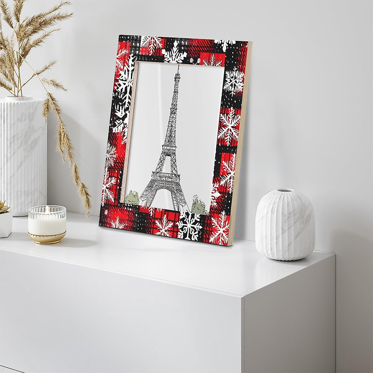 ADTASU 11x14 Picture Frame Wooden Snowflake Red Plaid Christmas Photo Frames for Wall Hanging Photo Frame,Tabletop Display Home Decorative