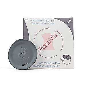 Porta Via Reusable Coffee Cup Silicone Lid – Fits Any Tumbler, Water Bottle, & Ceramic Coffee Mug – Dishwasher-Safe Ceramic Travel Mug Lid Keeps Hot Cups Hot (Medium to Large - Grey)