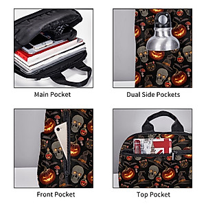 JZDACH Men women lightweight anti-theft travel daypack fashion rucksack laptop backpack for work/travel/college/business - for Halloween Gothic Witch Black Cat Bat Pumpkin Skull Mushroom