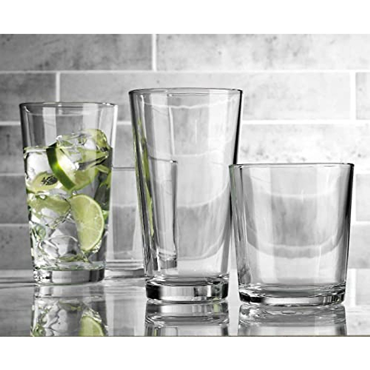 Glaver's Drinking Glasses Set Of 16, 8 Highball Glasses (17oz.), 8 Rocks Glass Cups (13 oz) Beer Glasses, Water, Juice, Cocktails.