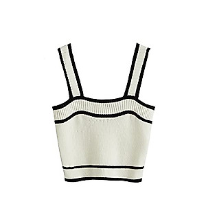 SweatyRocks Women's Sleeveless Ribbed Knit Spaghetti Strap Crop Cami Tank Top Black White M