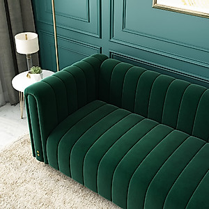 ANTTYBALE Tufted Couch Chesterfield Velvet Sofa Upholstered 81" W 3-Seater Comfy Sofa for Living Room, Bedroom, Office, Apartment (Green 2pcs)