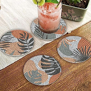 8 Pcs Leaves Diamond Painting Coasters with Holder, DIY Gray Leave Boho Diamond Art Non Slip Coaster for Adults Kids Beginners, Diamond Painting Kits Accessories Art Craft Supplies