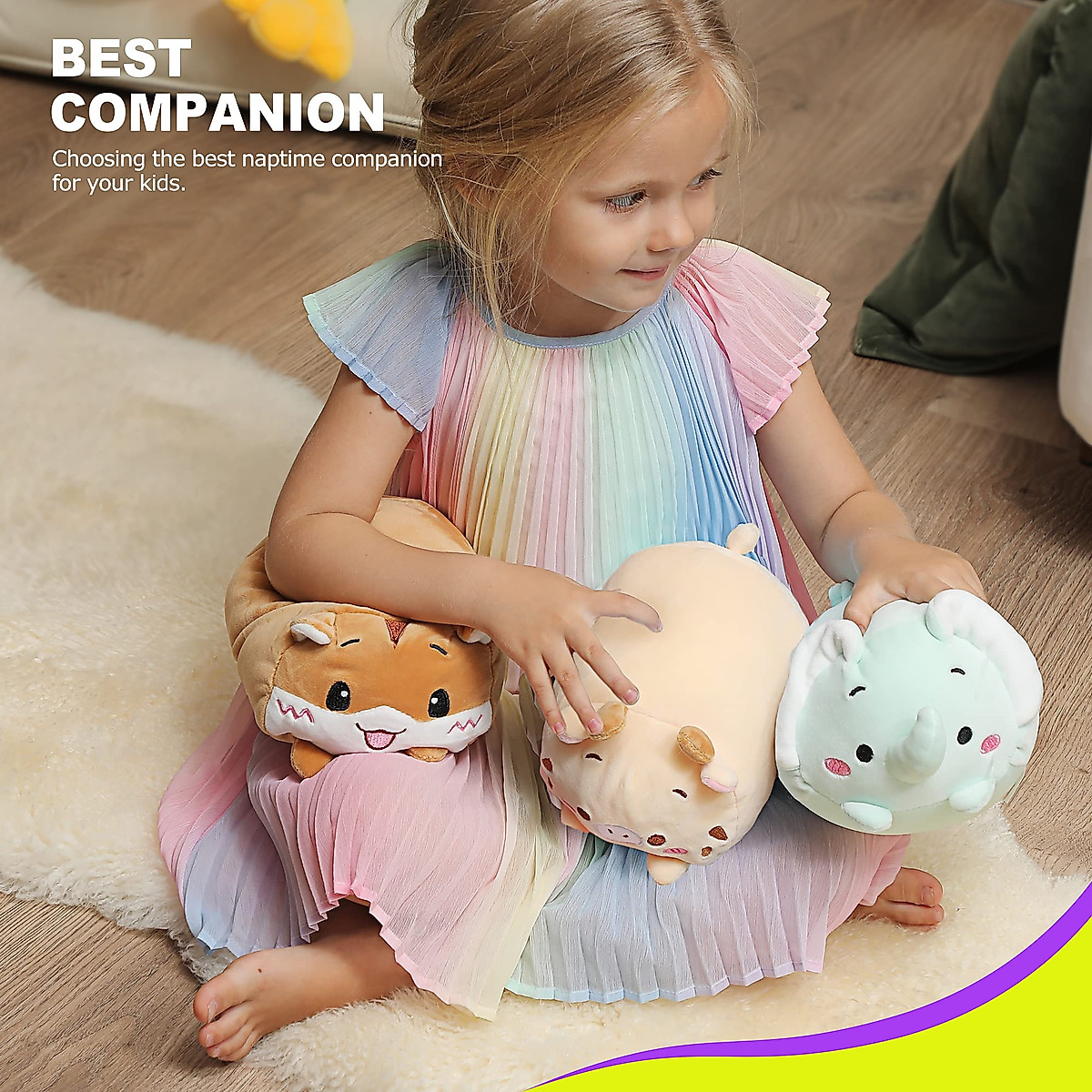 Onsoyours Plush Toys Set, 3Pcs Stuffed Animals with Elephant, Deer and Hamster, Creative Decoration Cuddly Plush Pillows 9" for Kids Girls Boys (Elephant/Deer/Hamster)