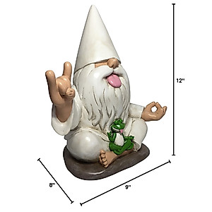 GlitZGlam Rocker Gnome George with Zen Frog - This Garden Gnome Combines Peace, Tranquility and Rock N Roll for Your Fairy Garden