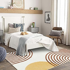 Wonnitar Boho Rugs for Living Room, 5x7 Area Rug for Bedroom,Washable Nursery Rugs Non-Slip Kids Room Throw Carpet, Soft Abstract Rainbow Low Pile Mat for Dorm Playroom Home Office (Orange,5'x7')