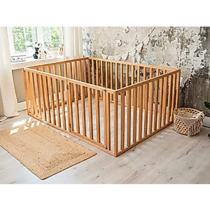 BUSYWOOD Wooden Floor Bed Playpen with Extended Rail - Toddler Bed Frame - Bed with Extra Protection - Toddler Playpen - Play Bed - Solid Wood Bed - (Model 6.3, Floor bed)