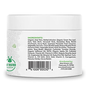 Aloe Infusion Body and Face Moisturizer - Natural Moisturizing Cream with Organic Aloe Vera - Skin Care for Dry Skin, Anti Wrinkle, Acne Scars, Rosacea, Psoriasis Eczema Cream Lotion for Men and Women
