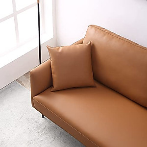 Acanva Luxury Mid-Century Modern Vegan Leather Single Cushion Living Room Sofa, 87" Couch, Mocha Bisque