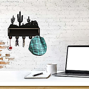 The Geeky Days Cliffs Cactus Key Holder for Wall, Desert Plant Wooden Wall Mounted Hat Coat Rack with Mail Medal Organizer Shelf, 5 Metal Hooks Hanger, for Closet Door Hanging Rustic Home Decor
