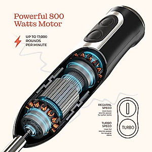 Multi-Use Immersion Blender, Hand Blender with Powerful Copper Motor 800W, High Speed, Turbo Mode, 3 in 1 Handheld Blender Stick Stainless Steel Blades, Whisk, Beaker with Measuring Marks, and Chopper