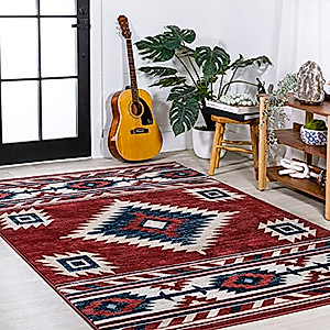 JONATHAN Y SWC100A-8 Serape Medallion Southwestern Indoor Area Rug, Southwestern, Geometric, Country, Bedroom, Kitchen, Living Room, Easy-Cleaning, Non-Shedding, 8 X 10, Red/Navy/Cream
