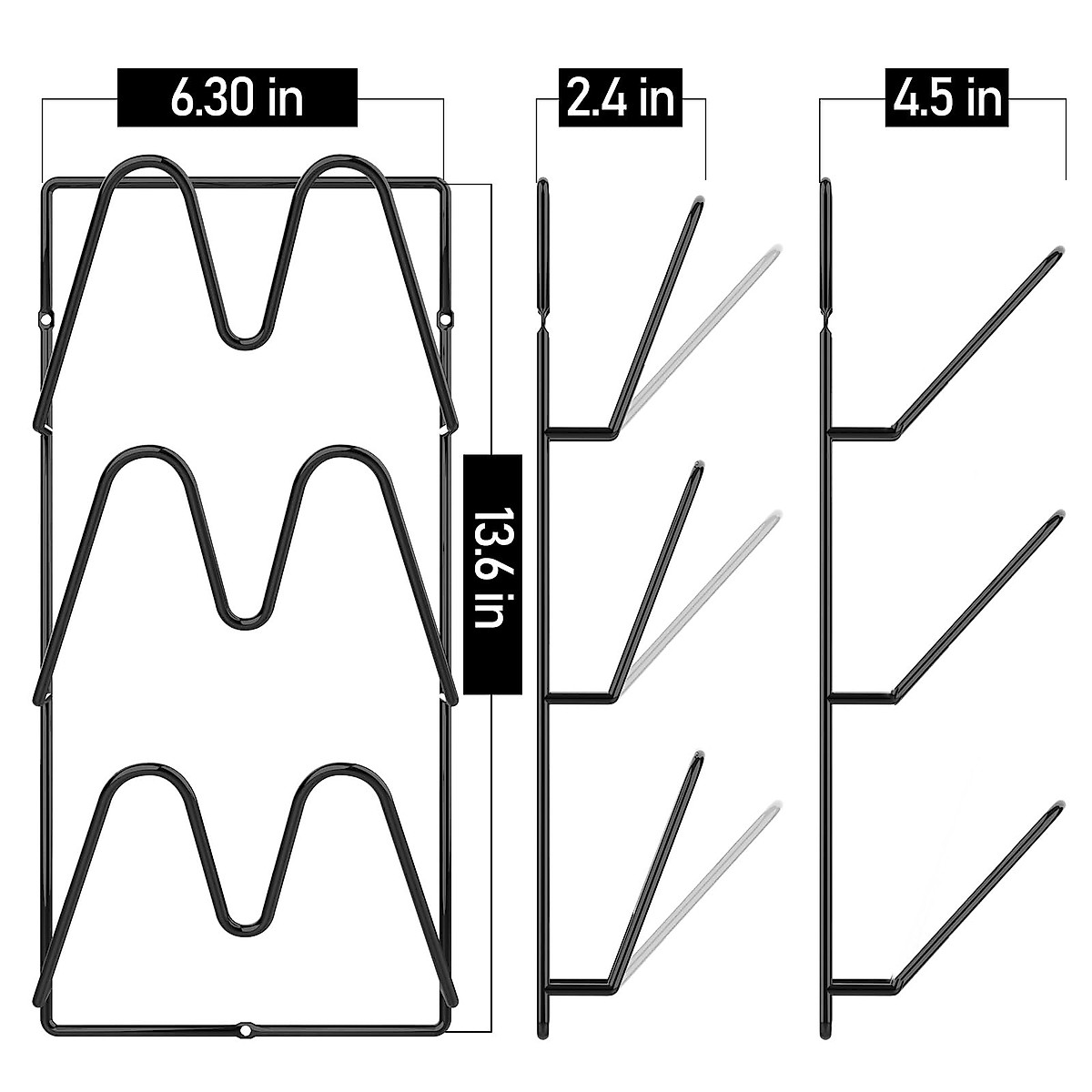 Jomoto 2-Pack Pot Lid Organizer, 6-Tier Pots & Pans Lid Holder Organizer for Cabinet or Wall/Door Kitchen Storage, No-Drill Adhesive Mount, Space-Saving Solution (Black)