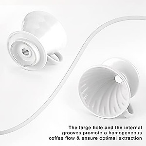 ELLDOO Ceramic Pour Over Coffee Dripper, Coffee Dripper Cone Brewer, Pour Over Cone Coffee Maker Slow Brewing Accessories for Home Office Cafe, 1 Cup Size, White
