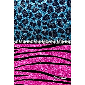 Journal: Faux glitter sky blue leopard pink zebra stripes notebook