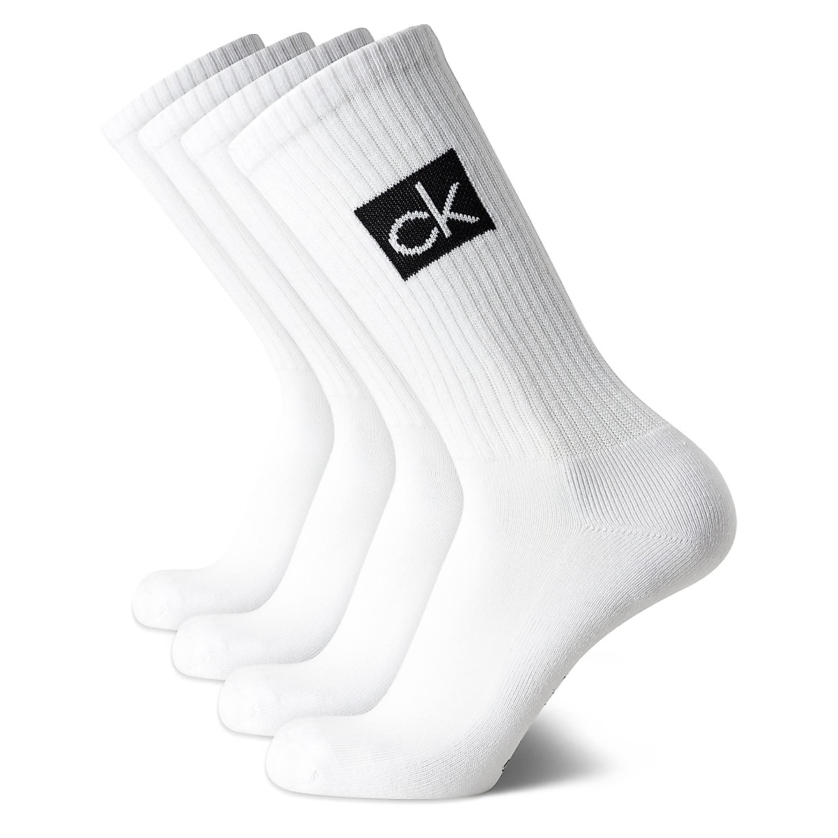Calvin Klein Socks - Cotton Blend Cushioned Mid-Calf Athletic Crew Sock (4 Pack), Size 7-12, White
