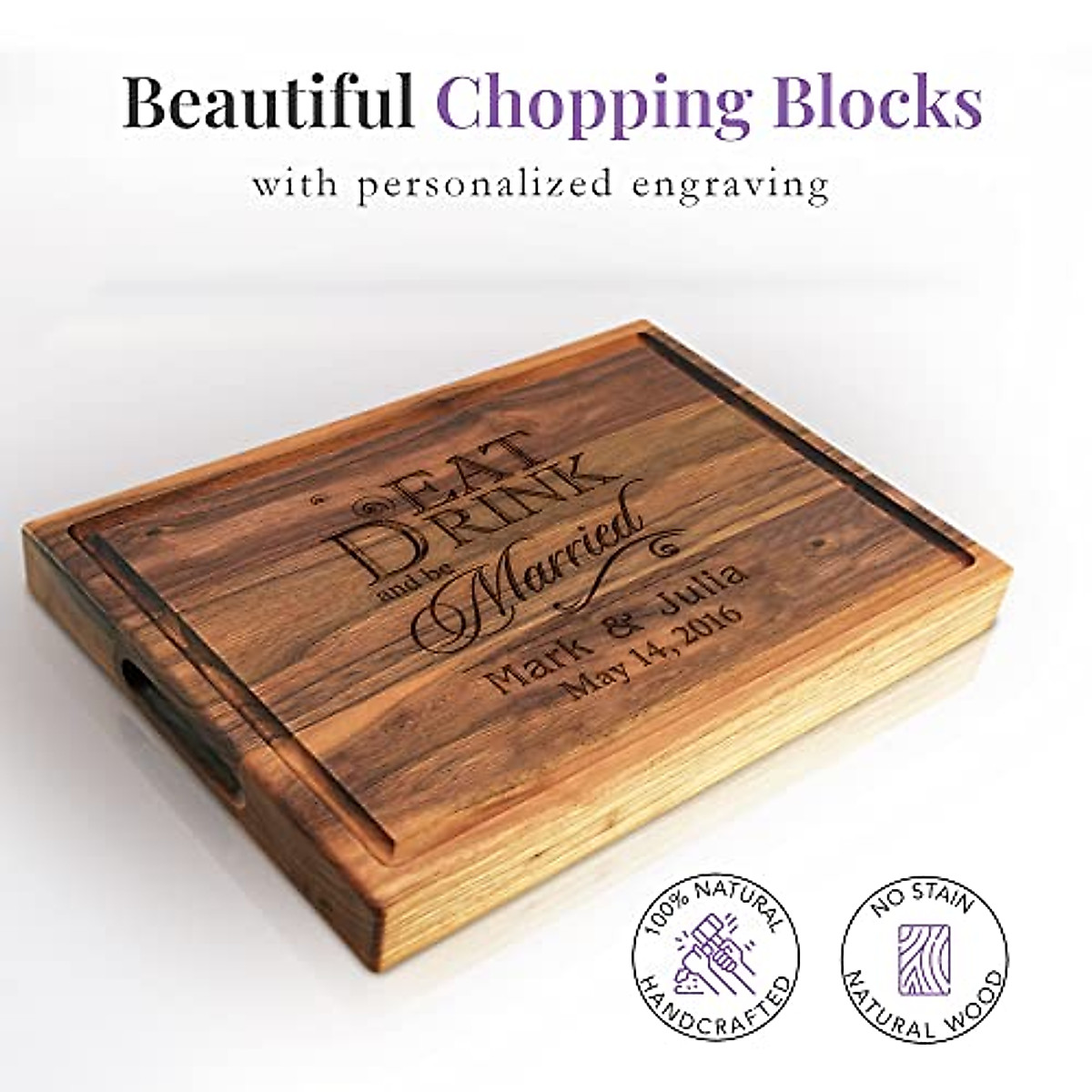 Straga Personalized Cutting Boards | Handmade Wood Engraved Charcuterie | Custom Wedding, Anniversary, Housewarming Gift for Married Couples (Eat, Drink and Be Married Design No.012)