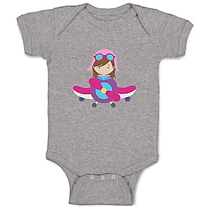 Cute Rascals Custom Boy & Girl Baby Bodysuit Pilot Girl Airplane Funny Cotton Baby Clothes Oxford Gray Design Only Newborn