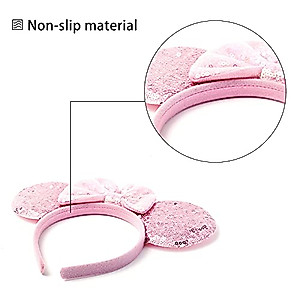 ZYTJ 2 Pcs Mouse Ears Headbands,Shiny Bows Mouse Ears Headbands for Birthday Parties, Themed Events, A Perfect Addition to Your Trip Essentials and Accessories for Women allpink