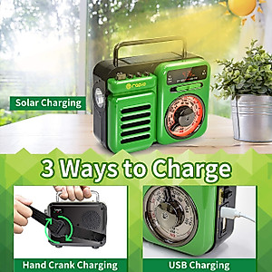 Emergency Weather Hand Crank Radio, Solar Powered, Hand Crank, AM/FM/NOAA Weather Radio,Phone Charger,Aux Music Play, SOS Alarm, LED Flashlight for Hurricanes,Tornadoes Green