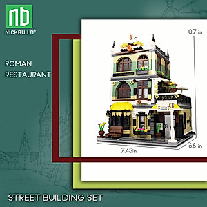 Nickbuild Street Roman Restaurant MOC Building Blocks Toy, Towns Series Kits, Collectible Play Model Set and Building City Toys for Kids and Teens (1186 PCS)