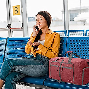 Dimayar Travel Duffle Bag for Men - Foldable Duffel Bag with Shoes Compartment - Overnight Bags Waterproof & Tear Resistant(65L,Red)