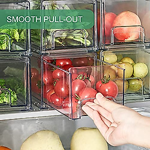Yatmung Clear Drawers Pull Out Refrigerator Organizer Bins - Stackable Fridge Drawers - Food, Pantry, Freezer, Plastic kitchen organizing - Fridge organization and storage containers (2 Pack | small