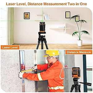 Olmlmo 2 in 1 Laser Level Self Leveling/Laser Tape Measure, 265ft/85m Laser Distance Meter-65ft/20m Laser Level Line, IP54, 360° Magnetic Base, Pulse Mode,Support Area, Volume, Pythagorean Measurement