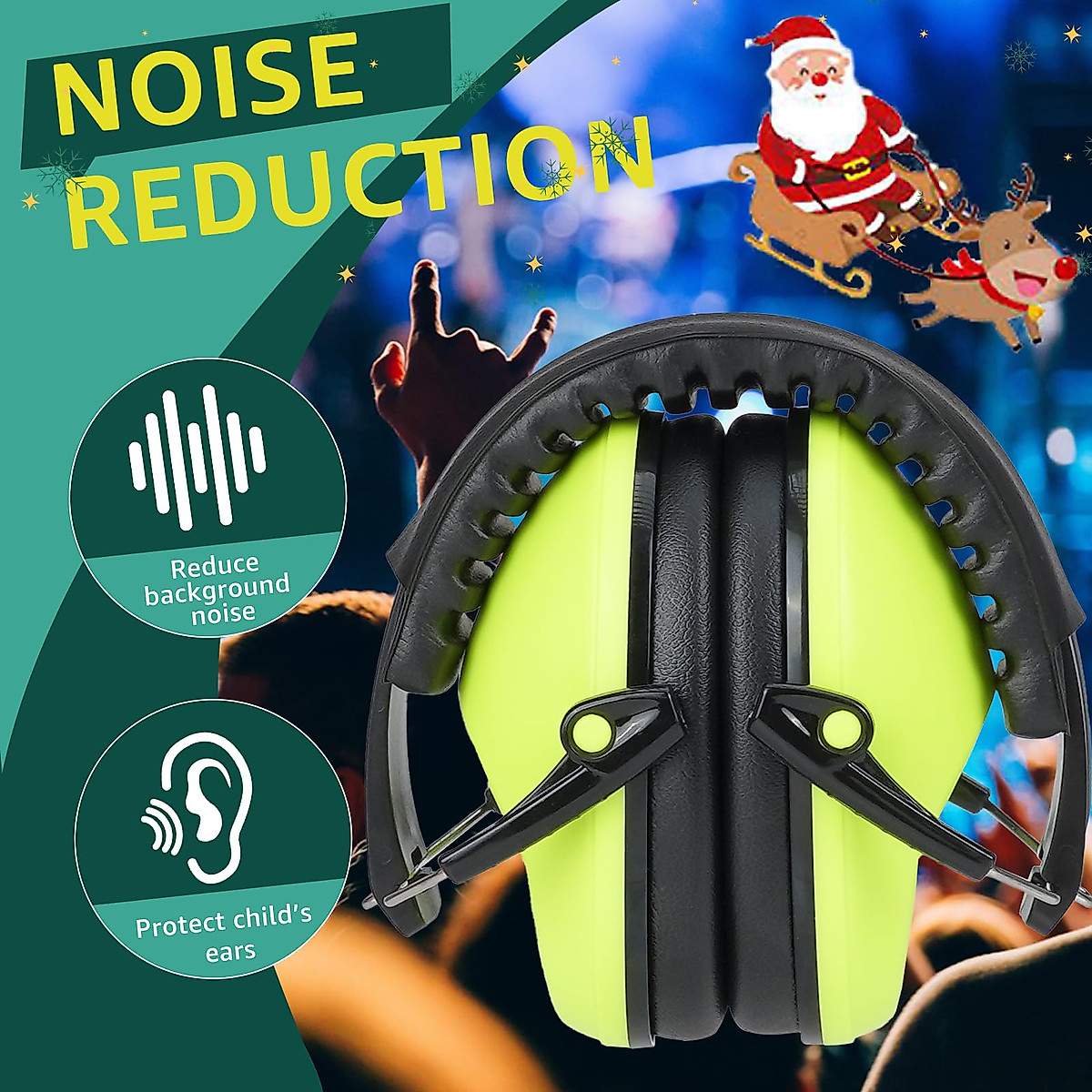 Retevis EHN009 Kids Ear Protection, Foldable Noise Reduction Earmuff with Adjustable Headband, Toddlers Children Autism Headphones,Ear muffs for Football Game, Concerts, Air Shows, Fireworks(Green)