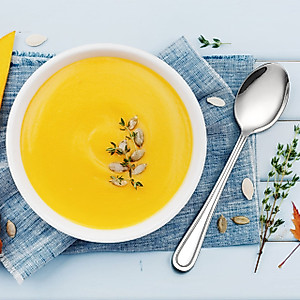 Dinner Spoons Set of 12, E-far 7.9 Inch Stainless Steel Soup Spoons Tablespoons for Home, Kitchen or Restaurant, Non-toxic & Mirror Polished, Easy to Clean & Dishwasher Safe