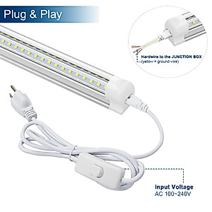 JESLED LED Shop Light 8FT, 72W 6500K Cool White, 9000LM High Output, V Shape, T8 Linkable 8 Foot LED Tube Lights for Garage, Warehouse, Plug and Play, Clear Cover (6-Pack)